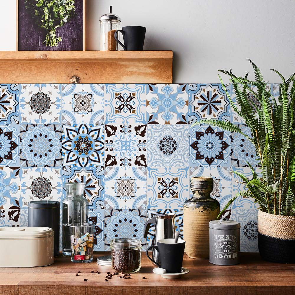 20pcs Moroccan Tile Stickers, Light Blue Kitchen Bathroom Wall Tile ...