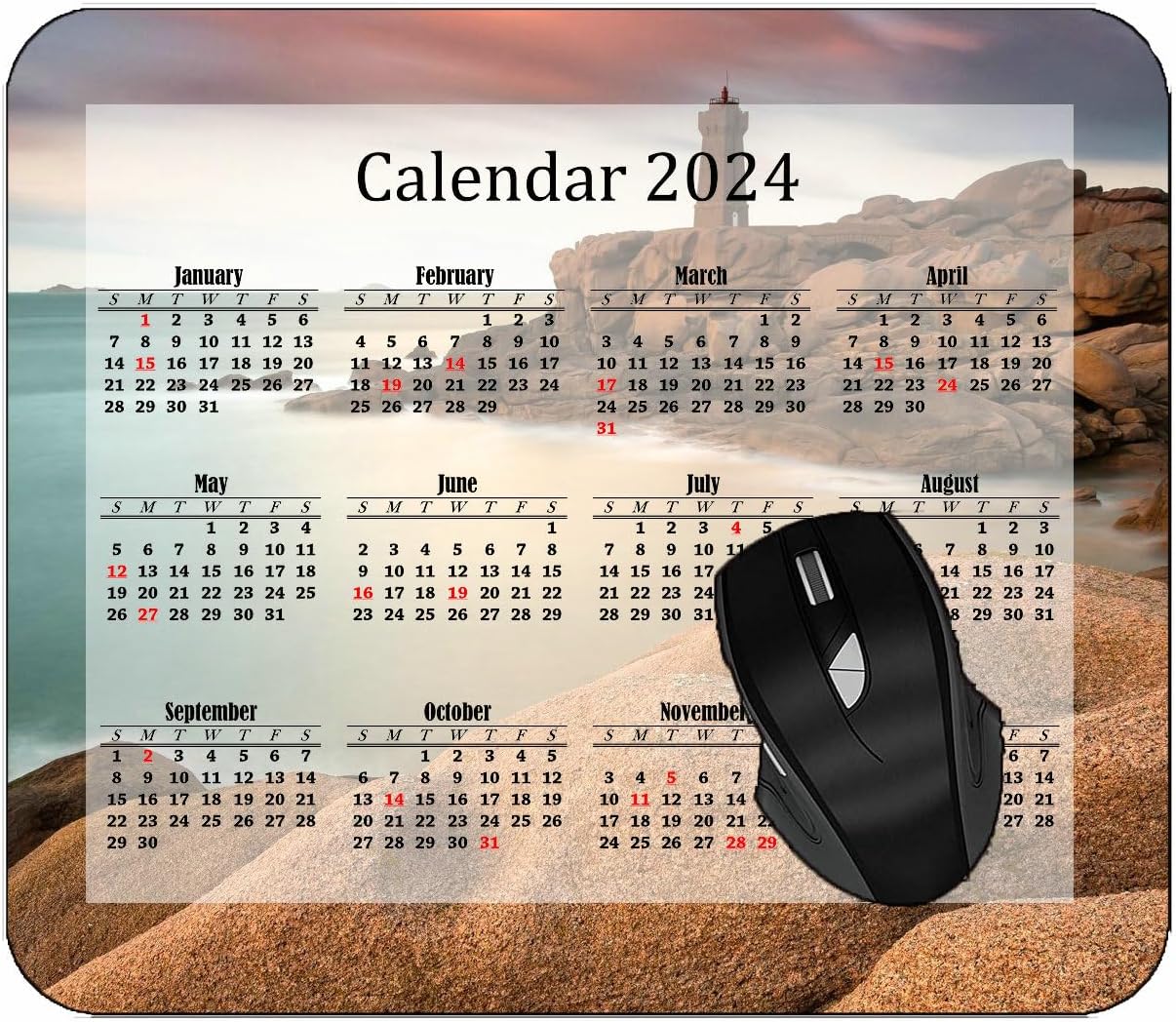 Amazon.com: Hubin 2024 Calendar Mouse Pad,Moon Sea Horizon Mouse Pads ...