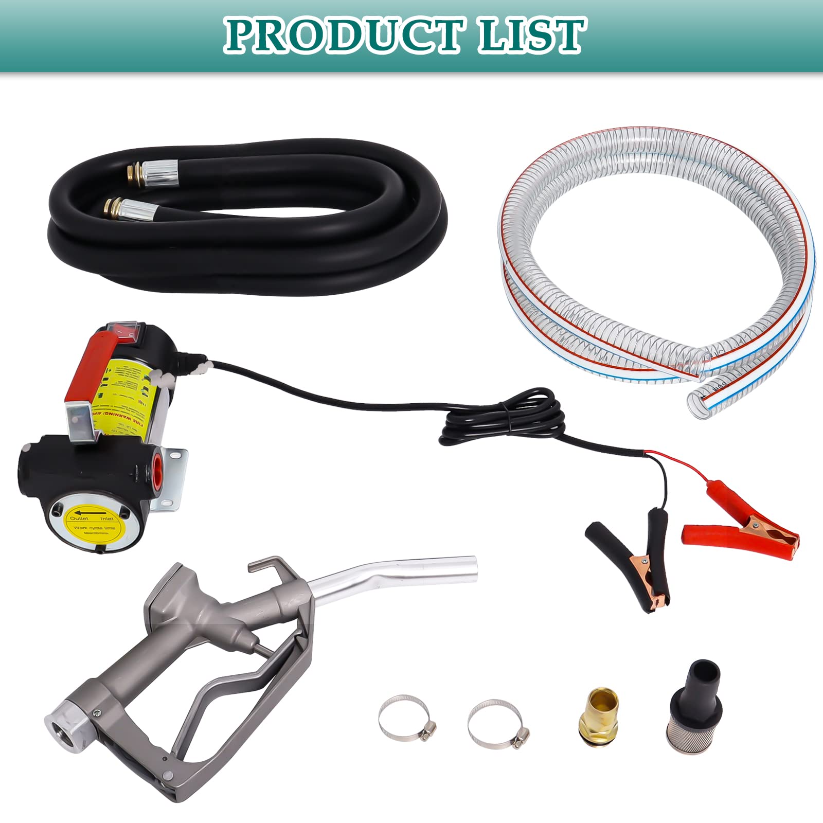 12V Fuel Transfer Pump, Diesel Transfer Pump with Filter, Hose and ...