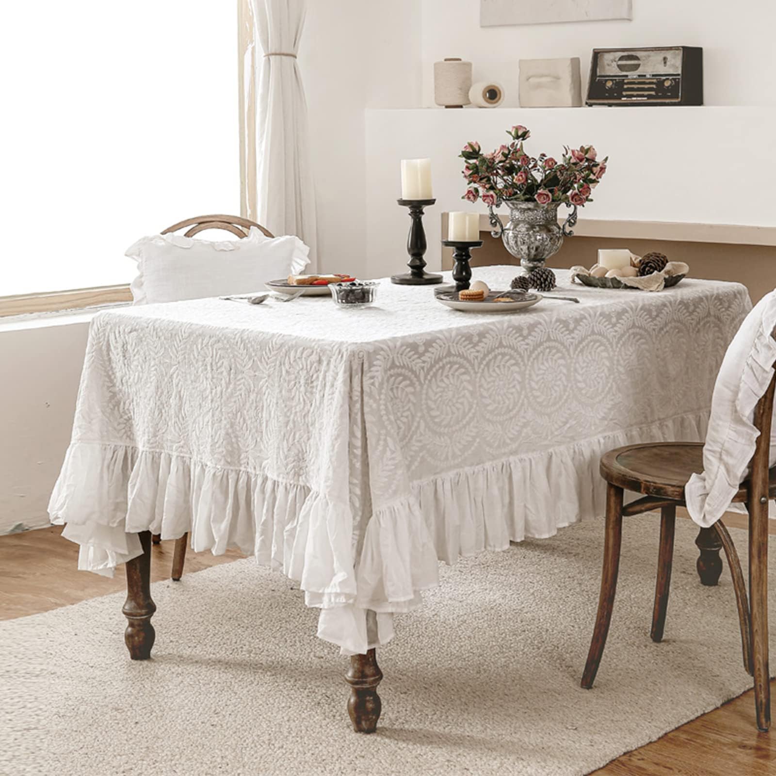 Amazon.com: patdrea Vintage Ruffle Tablecloth for Square Tables ...