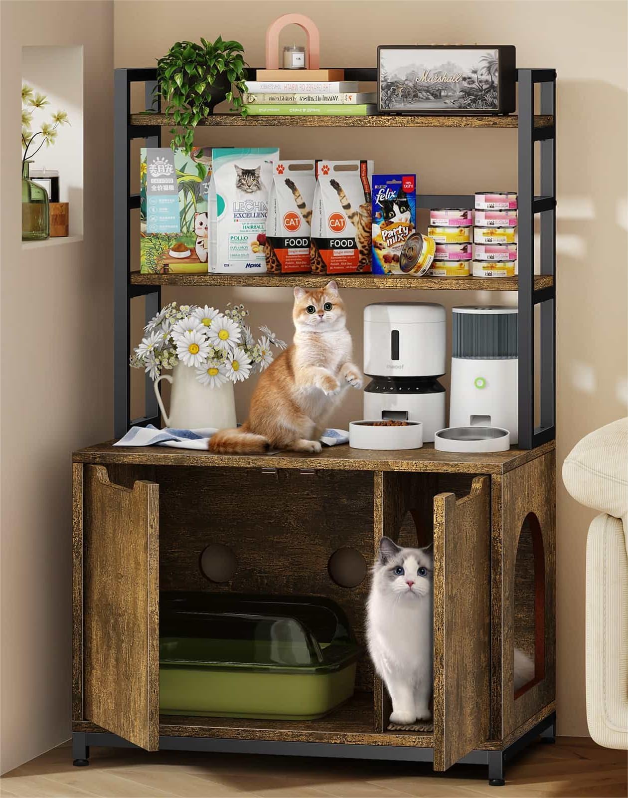 Amazon.com : Zarler Large Cat Litter Box Furniture with Shelves Storage ...