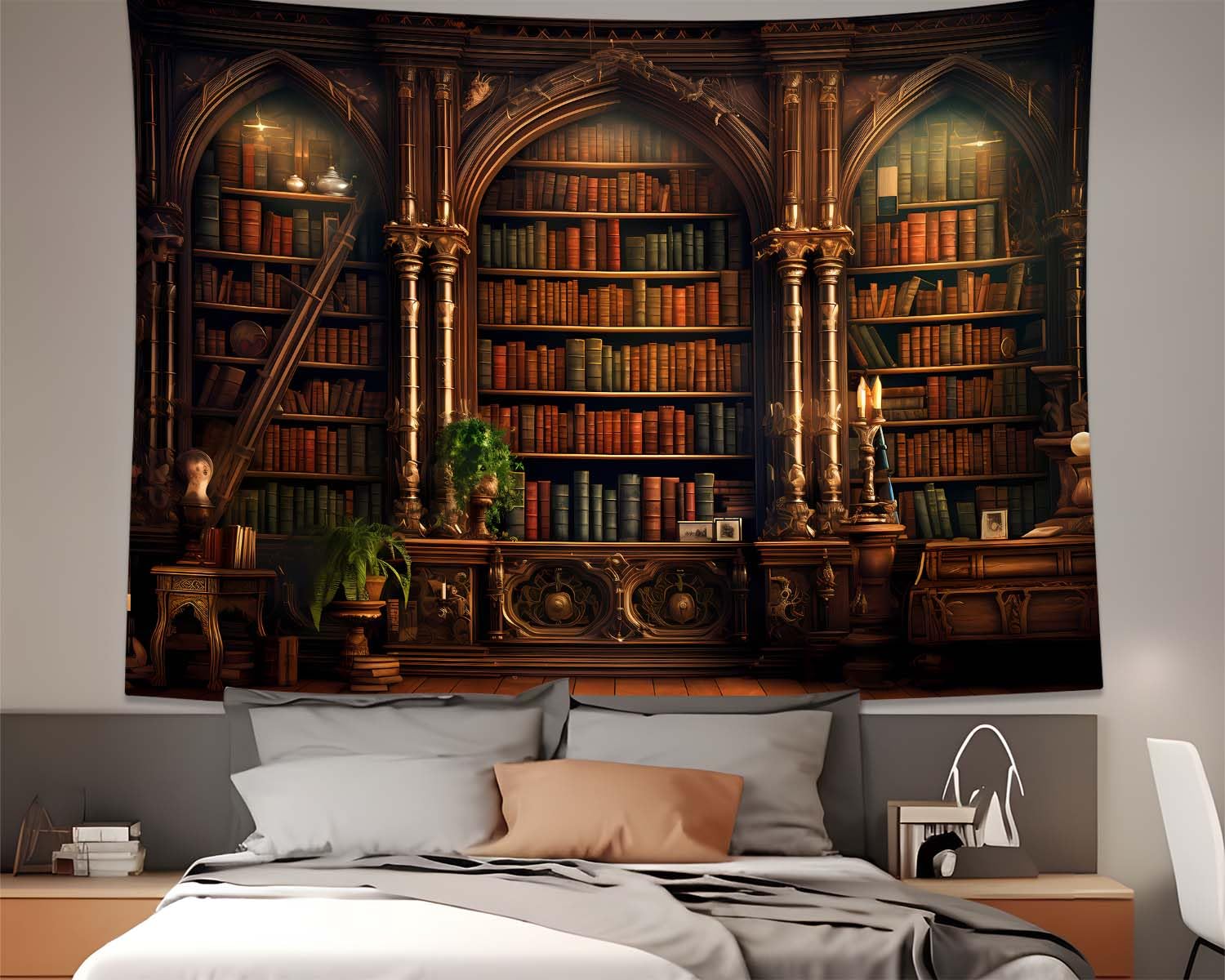 Snapklik.com : Vintage Bookshelf Tapestry Wall Hanging, Retro Library ...
