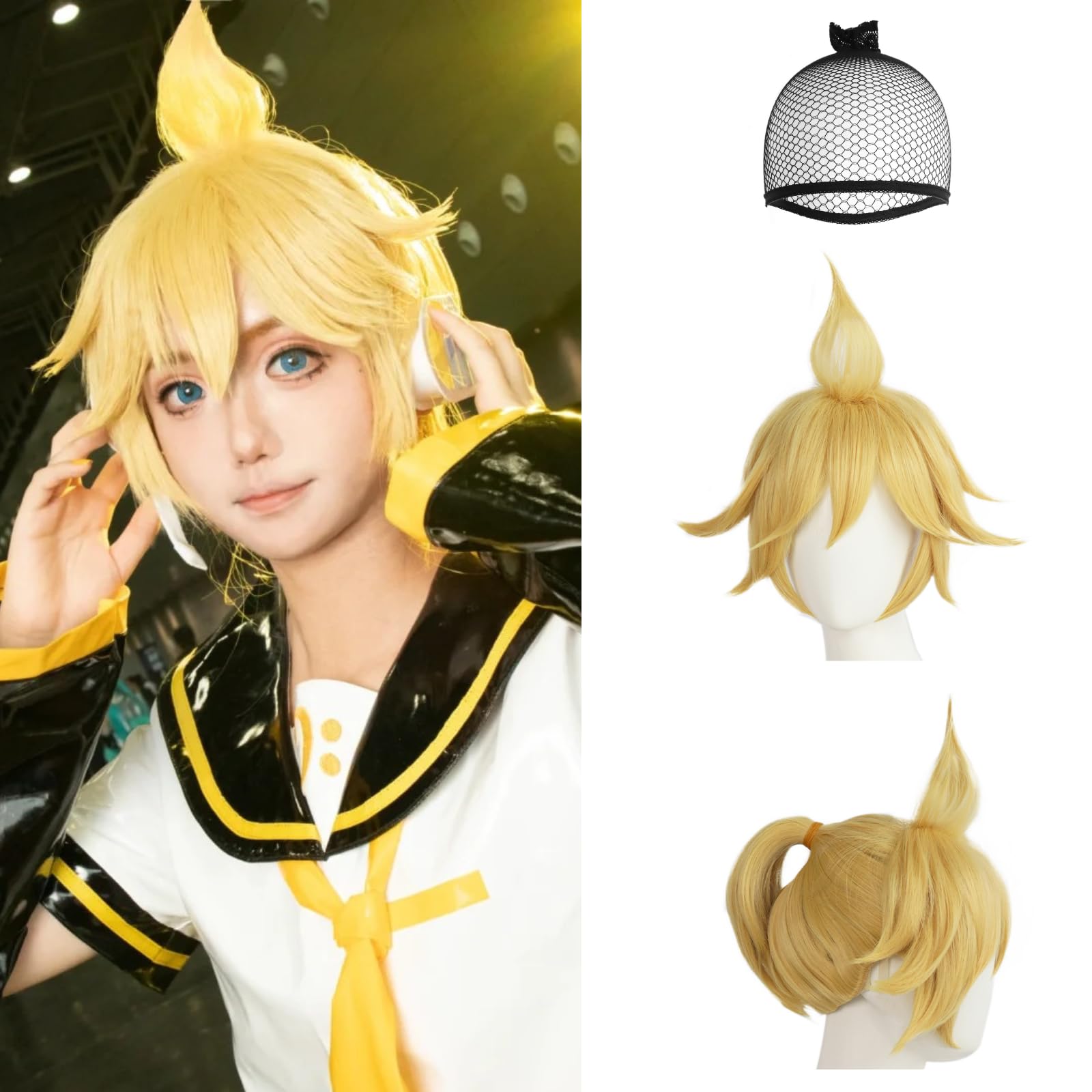 Amazon.com: JoneTing Kagamine Len wig【+Wig Cap】 for Men Short Blonde ...