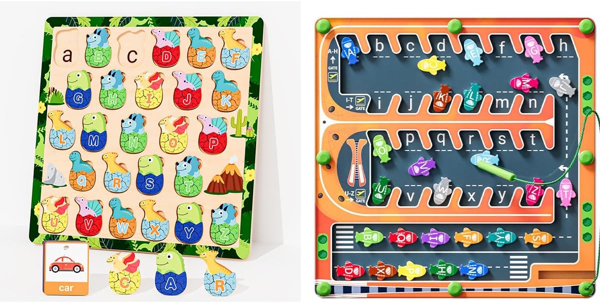 Amazon.com: Magnetic Alphabet Letter Maze Alphabet Learning Toys Wooden ...