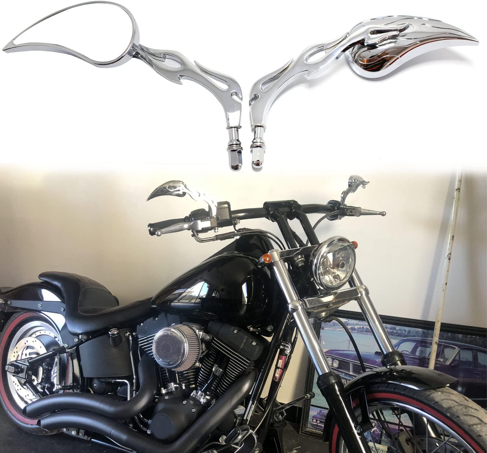 Amazon.com: 8mm Chrome Motorcycle Teardrop Rearview Side Mirrors For ...