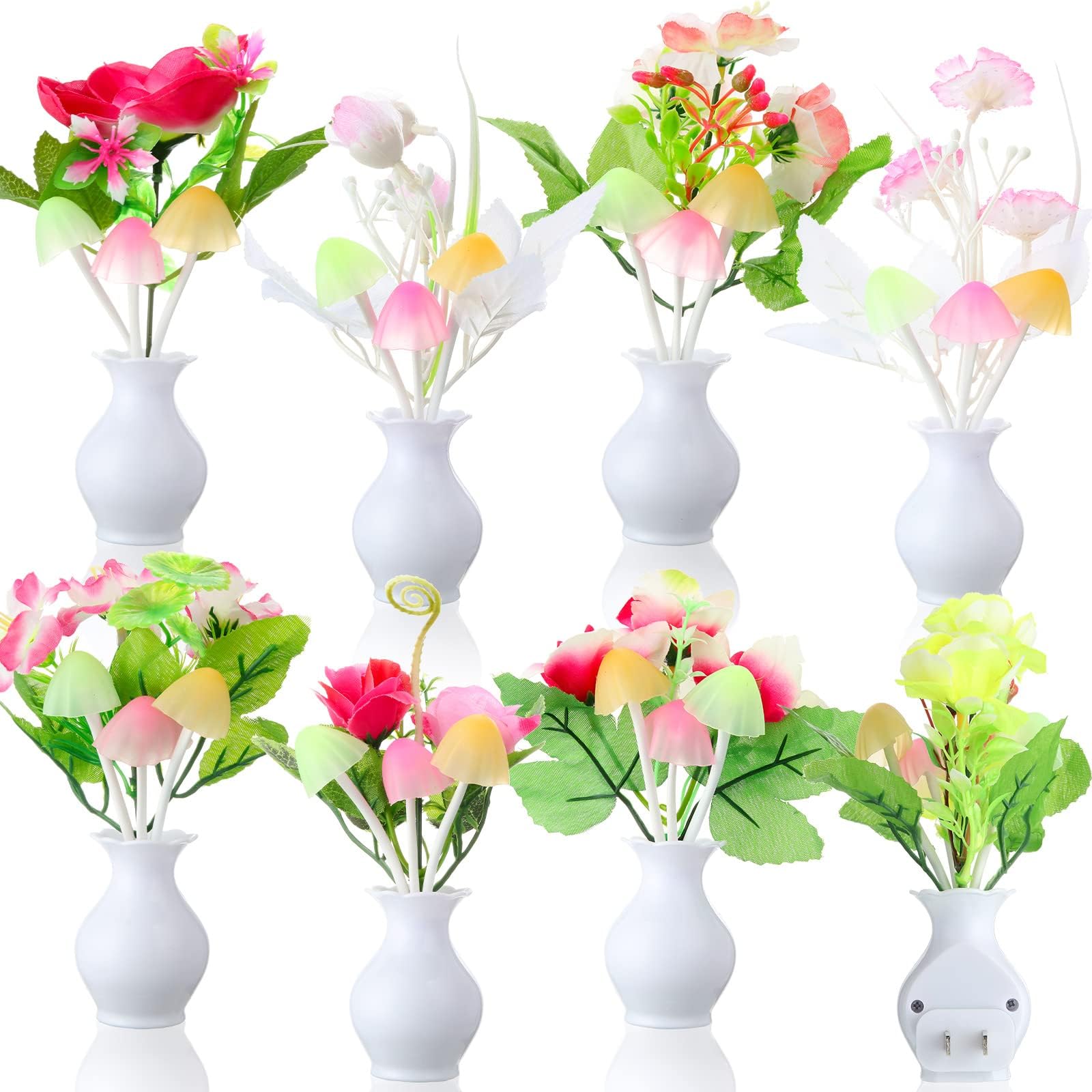 8 Pcs Flower Mushroom Night Light with Auto Sensor 7 Color Change Plug ...
