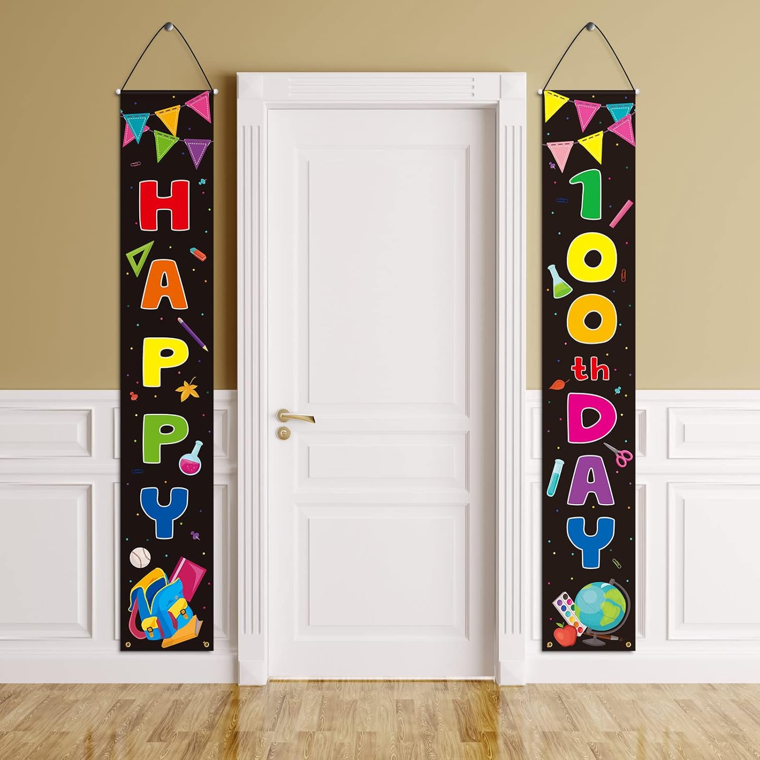 Amazon.com: Crtiin 100th Day of School Door Banner Decorations Happy ...