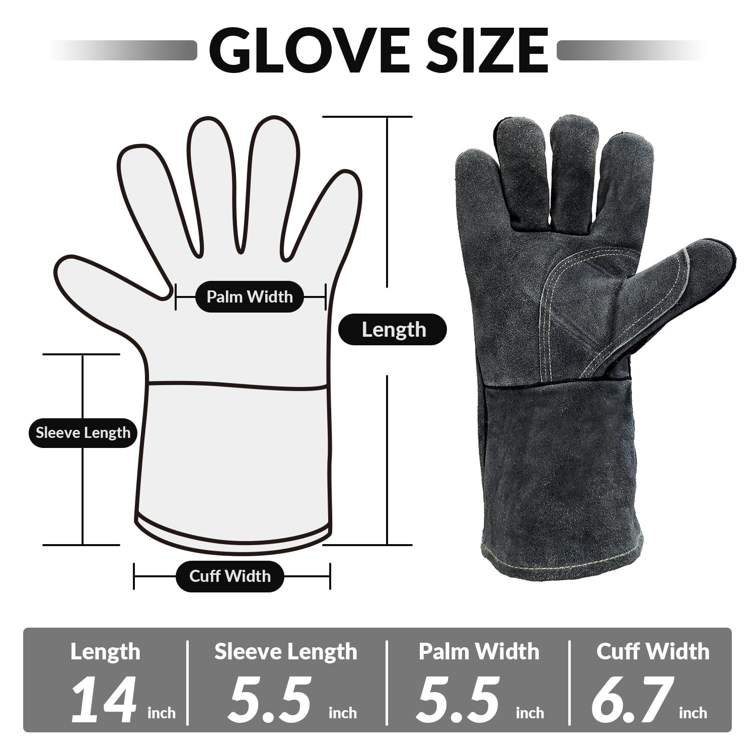 Stick Welding Gloves Leather Welding Gloves Heat Fire Resistant Grill ...