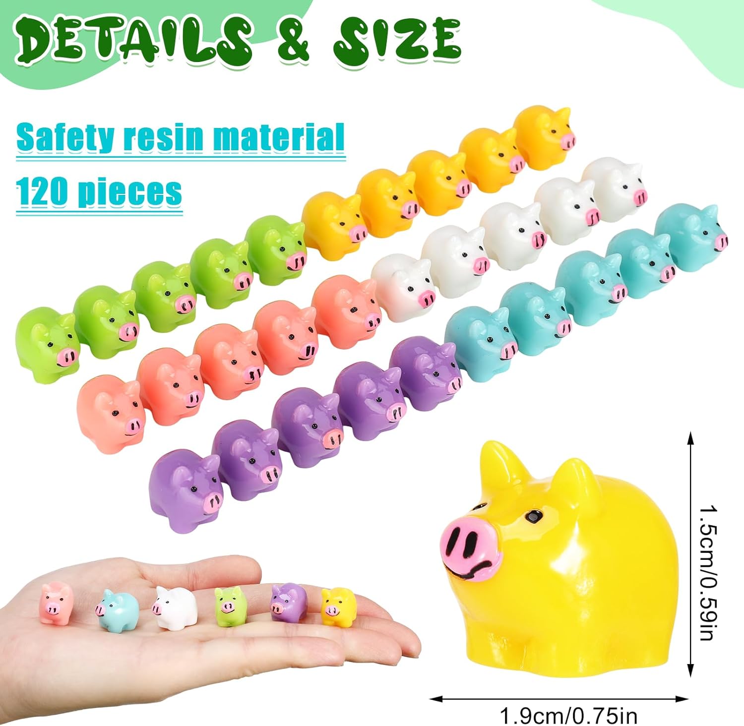 Guiqulai 120 piezas de mini cerdo de resina, figuras de cerdo en ...