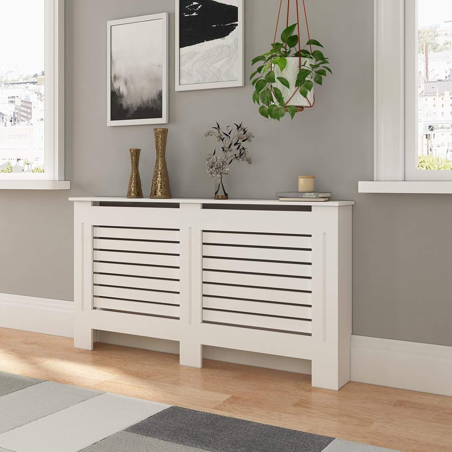 Radiator Cover Large, White Radiator Cover, Horizontal Slatted Modern ...