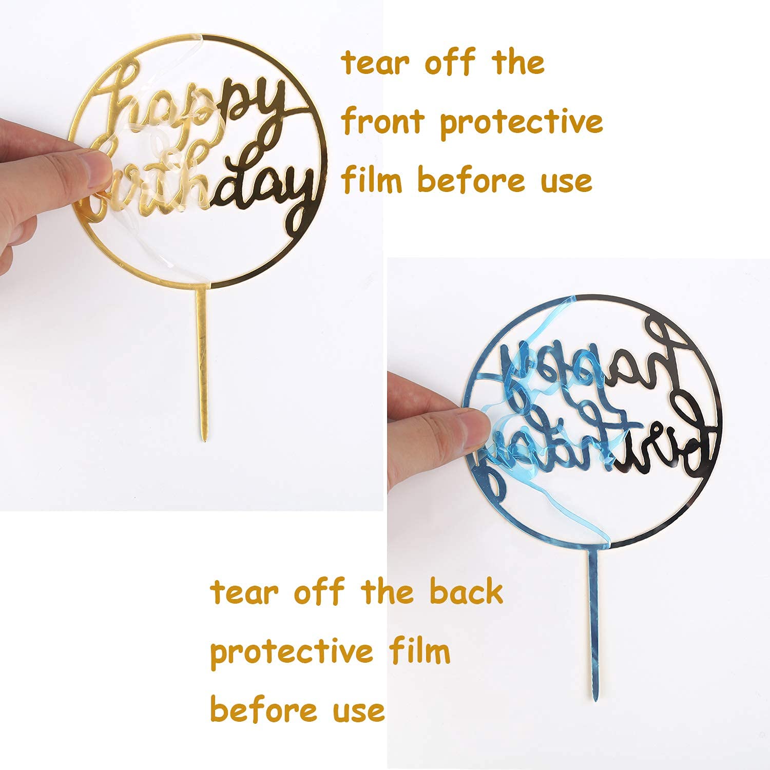 Snapklik.com : 8PCS Gold Cake Topper, Acrylic Round Happy Birthday ...