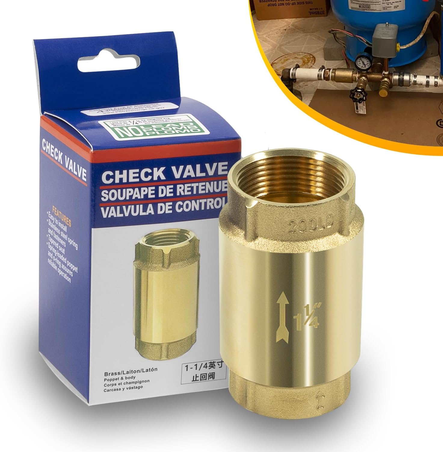 Amazon.com: In-Line Check Valve No-Lead Brass Backflow Prevention One ...