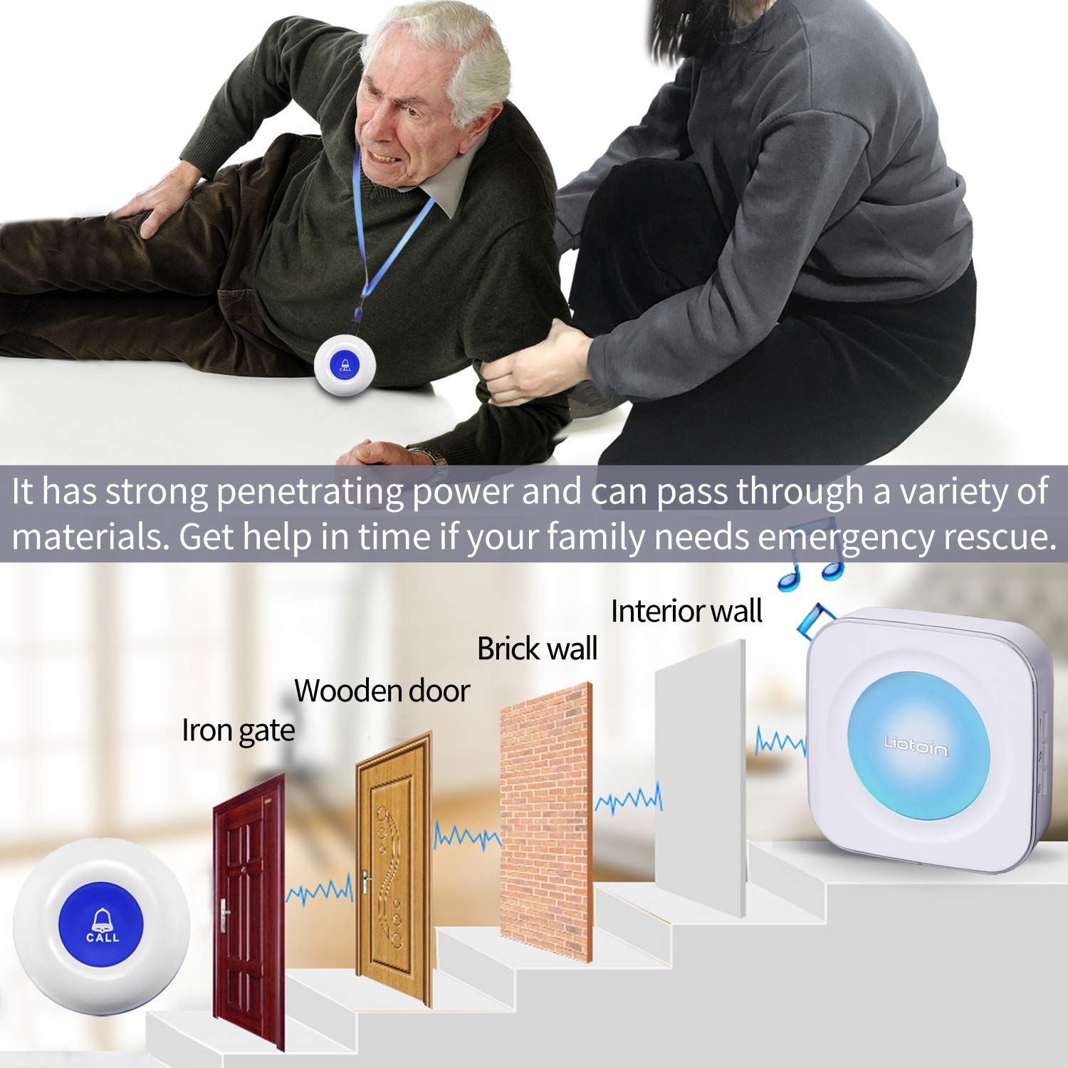 Snapklik.com : LIOTOIN Wireless Caregiver Pagers Call Button Nurse ...