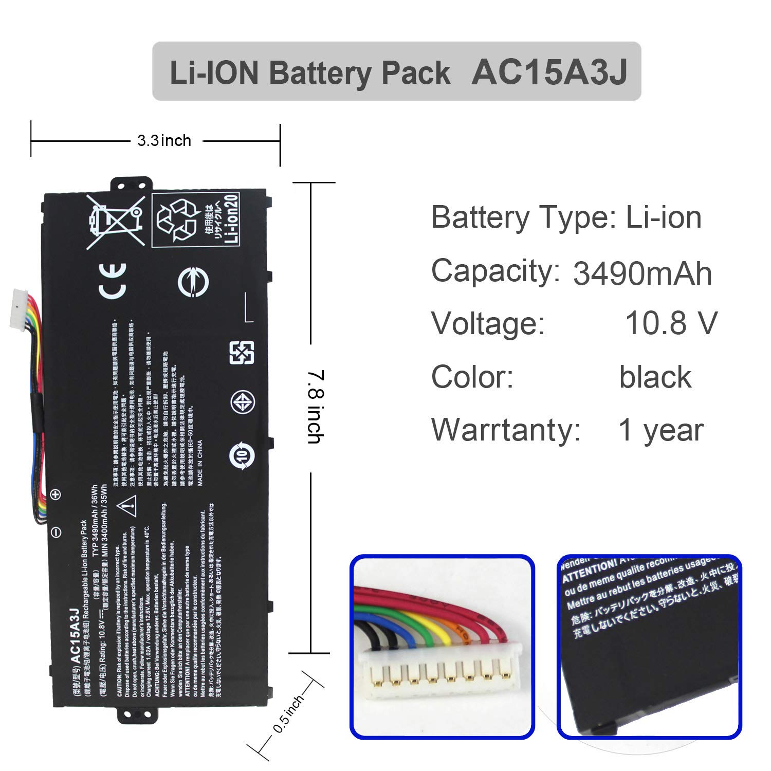 Gomarty AC15A3J AC15A8J Laptop Battery Compatible for Acer Chromebook ...