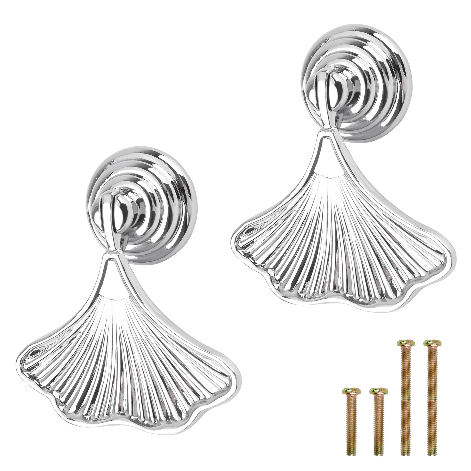 MOROBOR Ginkgo Leaf Shape Knob Handles, 2pcs Bright Silver Drop Pendant ...