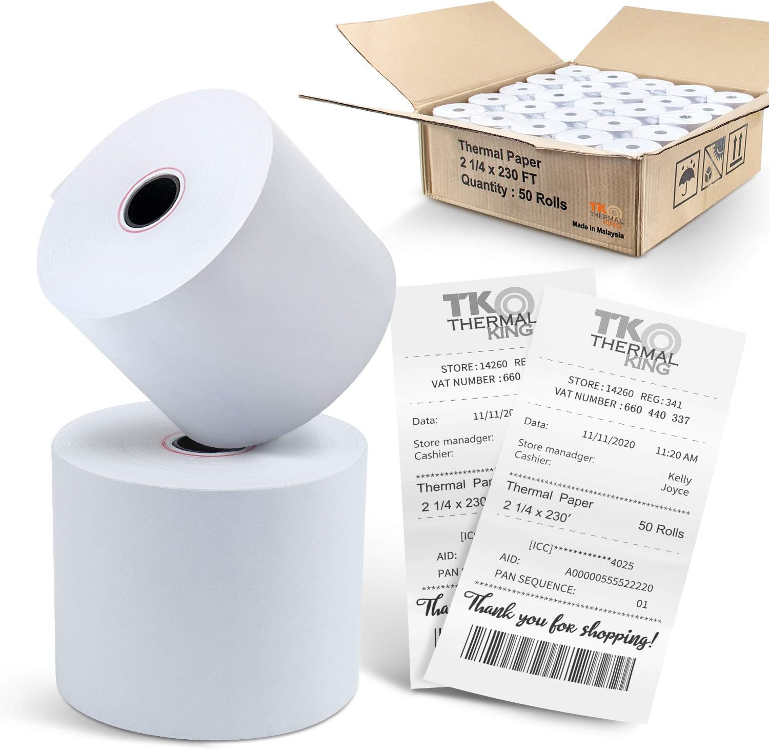 Amazon.com : TK Thermal King, (50 Rolls) 2 1/4" 230' feet White Thermal ...