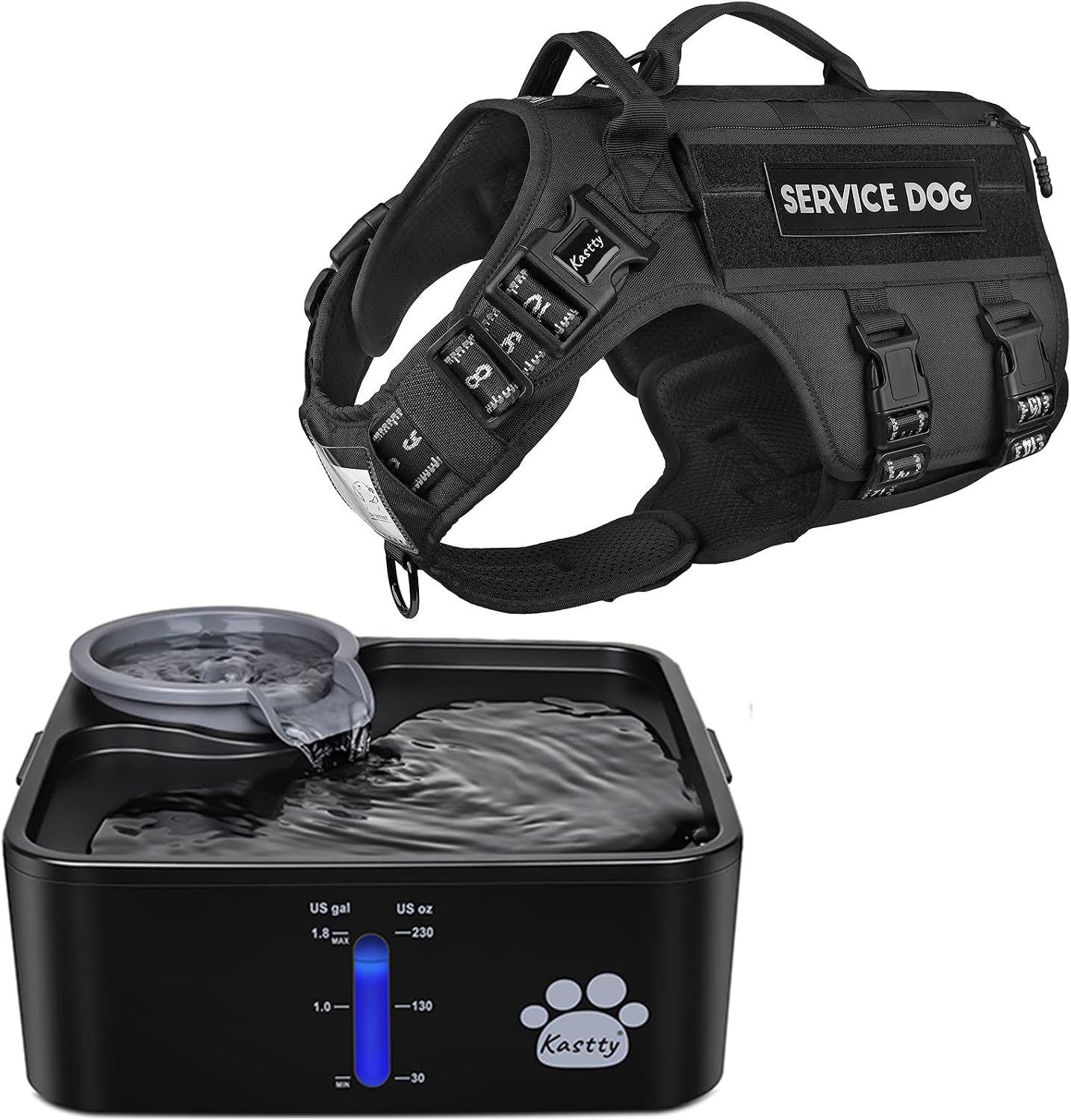 Amazon.com: Premium Tactical Dog Harness + 235oz Dog Water Fountain ...