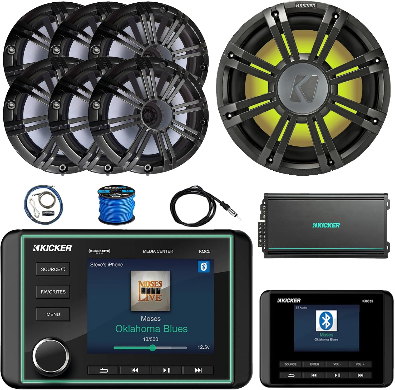 Amazon.com: Kicker KMC5 Marine Bluetooth USB/AUX WB AM/FM Gauge Style ...