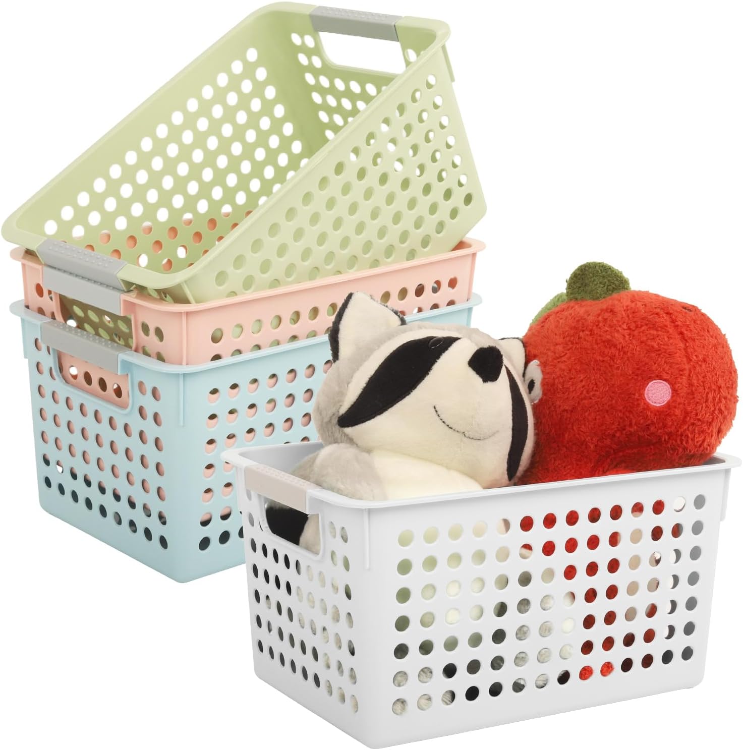 Amazon.com: Plastic Storage Baskets,4 Pack Plastic Storage Baskets with ...