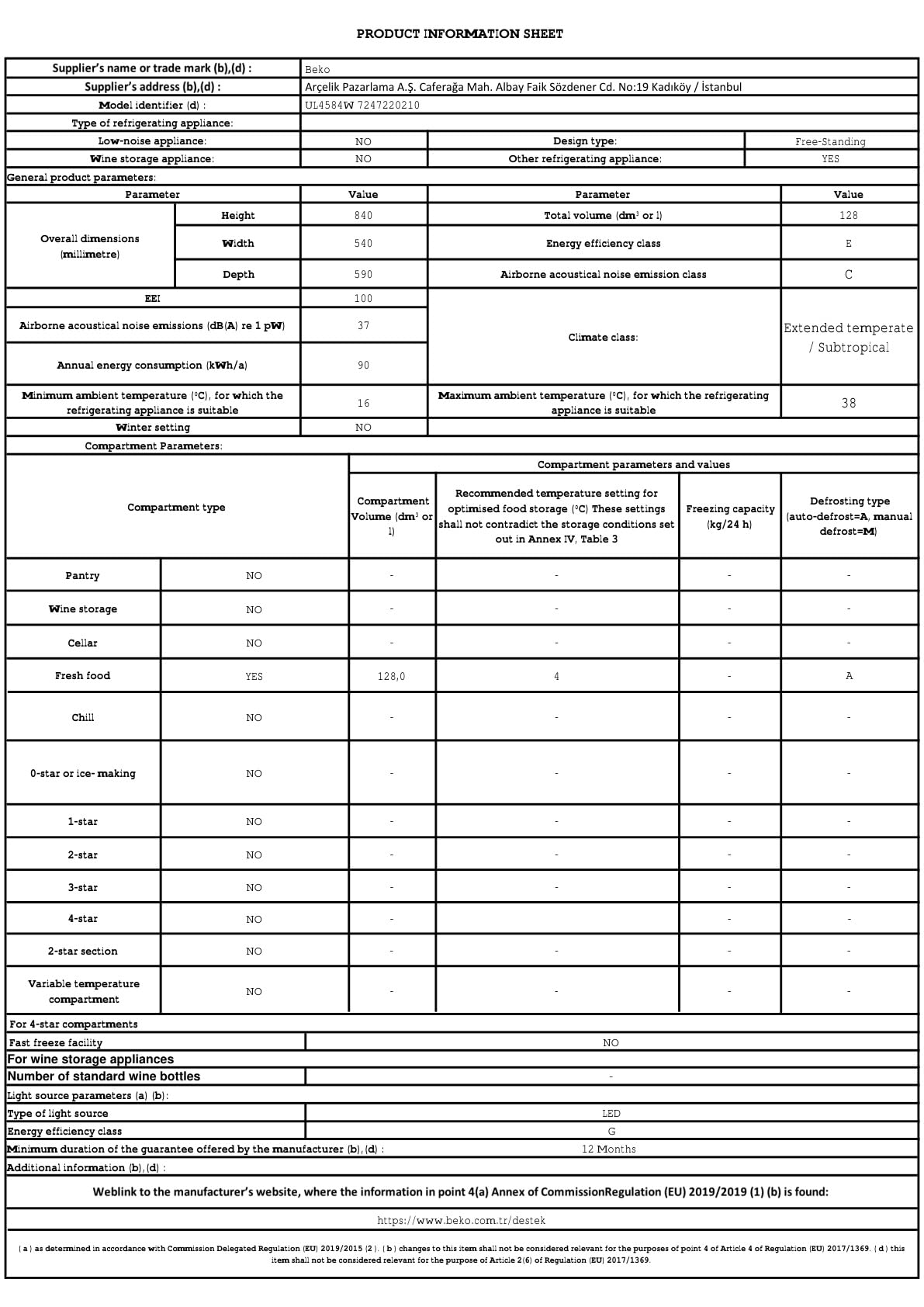Beko UL4584W Fridge - White - E Rated : Amazon.co.uk: Large Appliances
