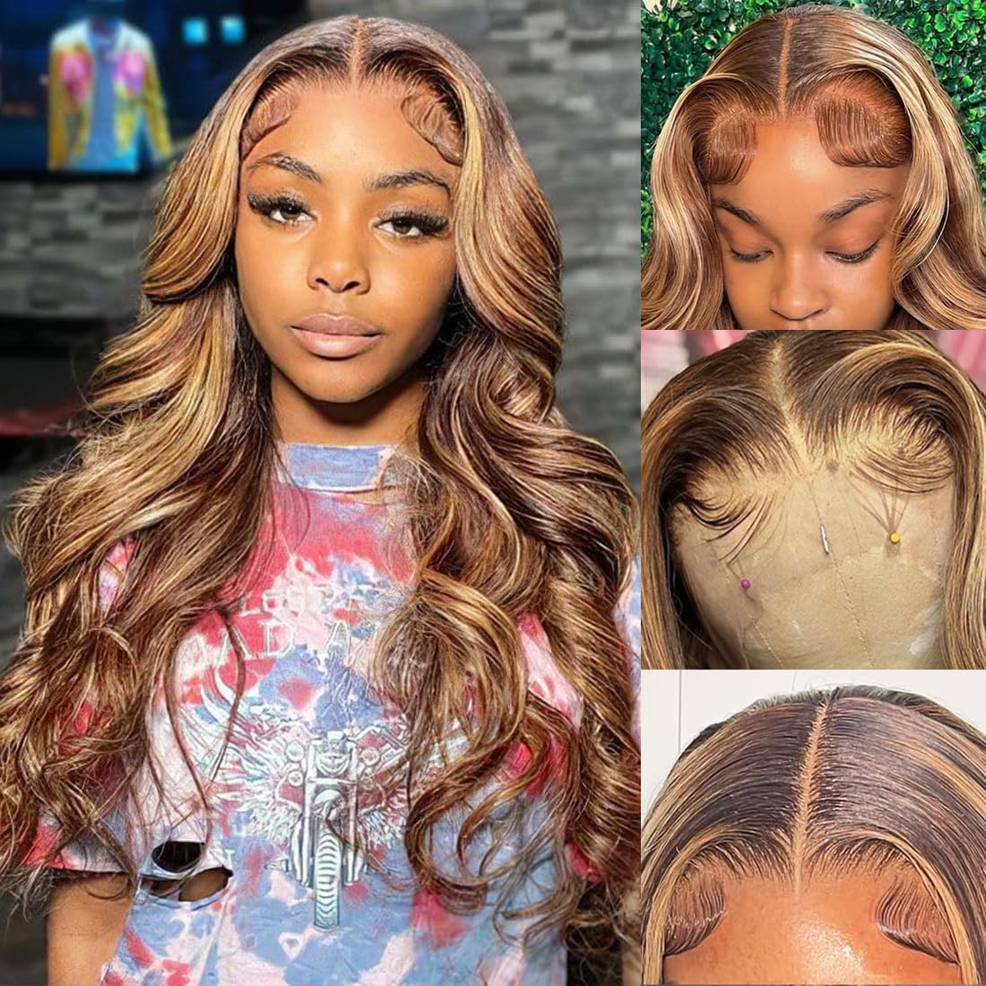 Amazon.com : UMEGIRL Highlight Ombre 5x5 HD Lace Closure Wigs Human ...