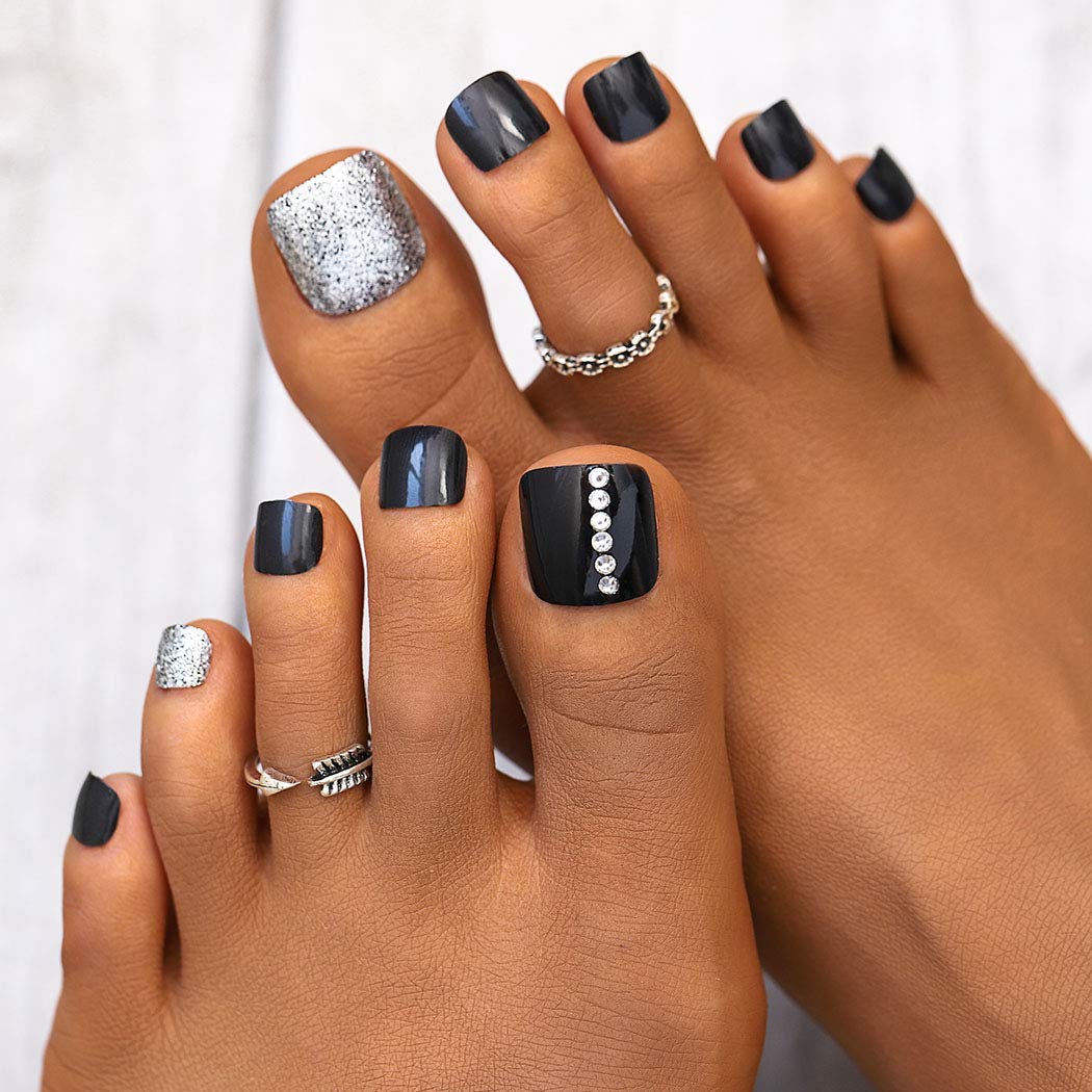Silver And Black Toenails