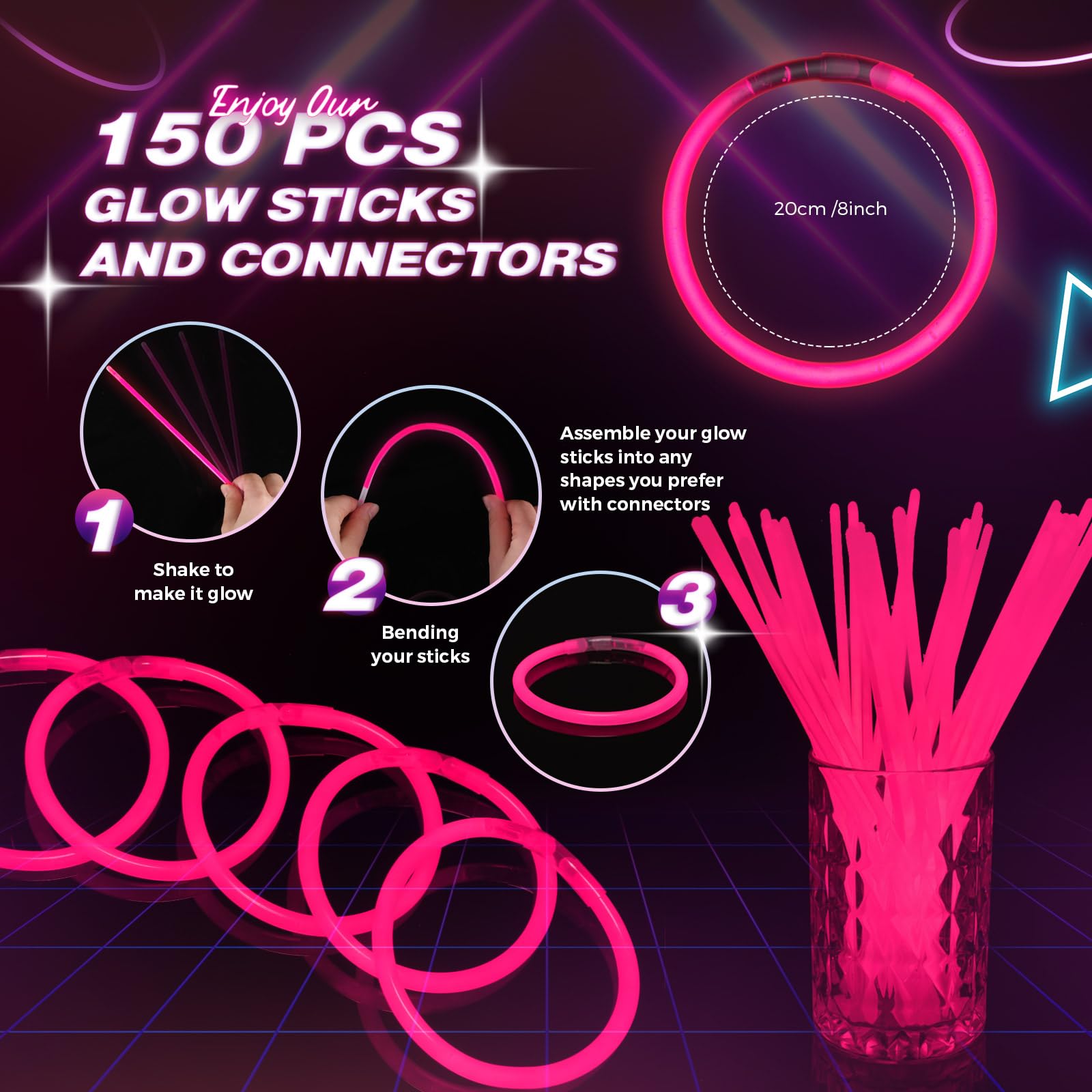 Glimin 165 Pcs Glow In The Dark Party Supplies 150 Pcs Glow Sticks ...