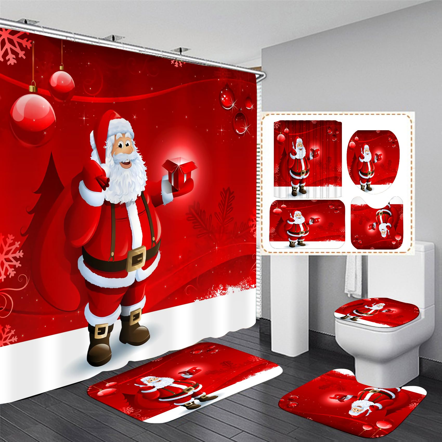 Amazon.com: AYULO Merry Christmas Shower Curtain Sets for Bathroom,Red ...