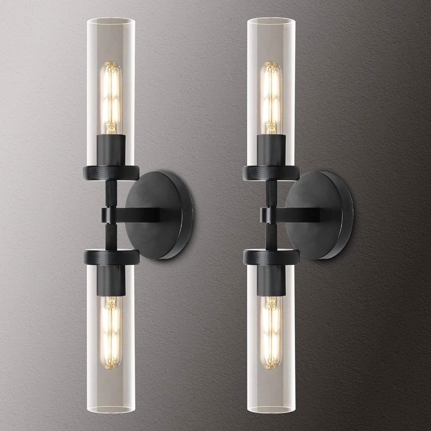 ZHTIECHUI Black Bathroom Vanity Wall Sconces 2-Light Glass Tube Wall ...