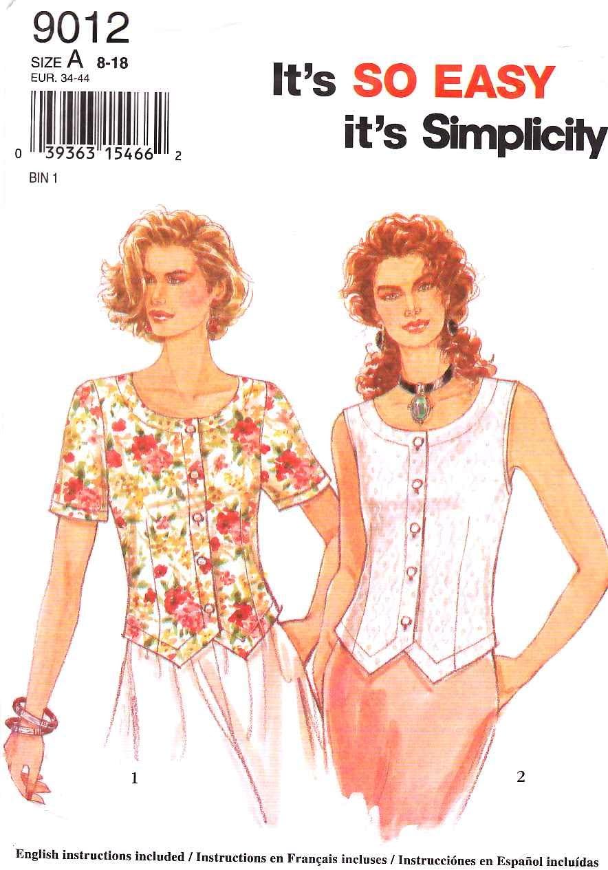 Amazon.com: Simplicity Pattern 9012 ~ Misses' Tops, Size A (8-18 ...