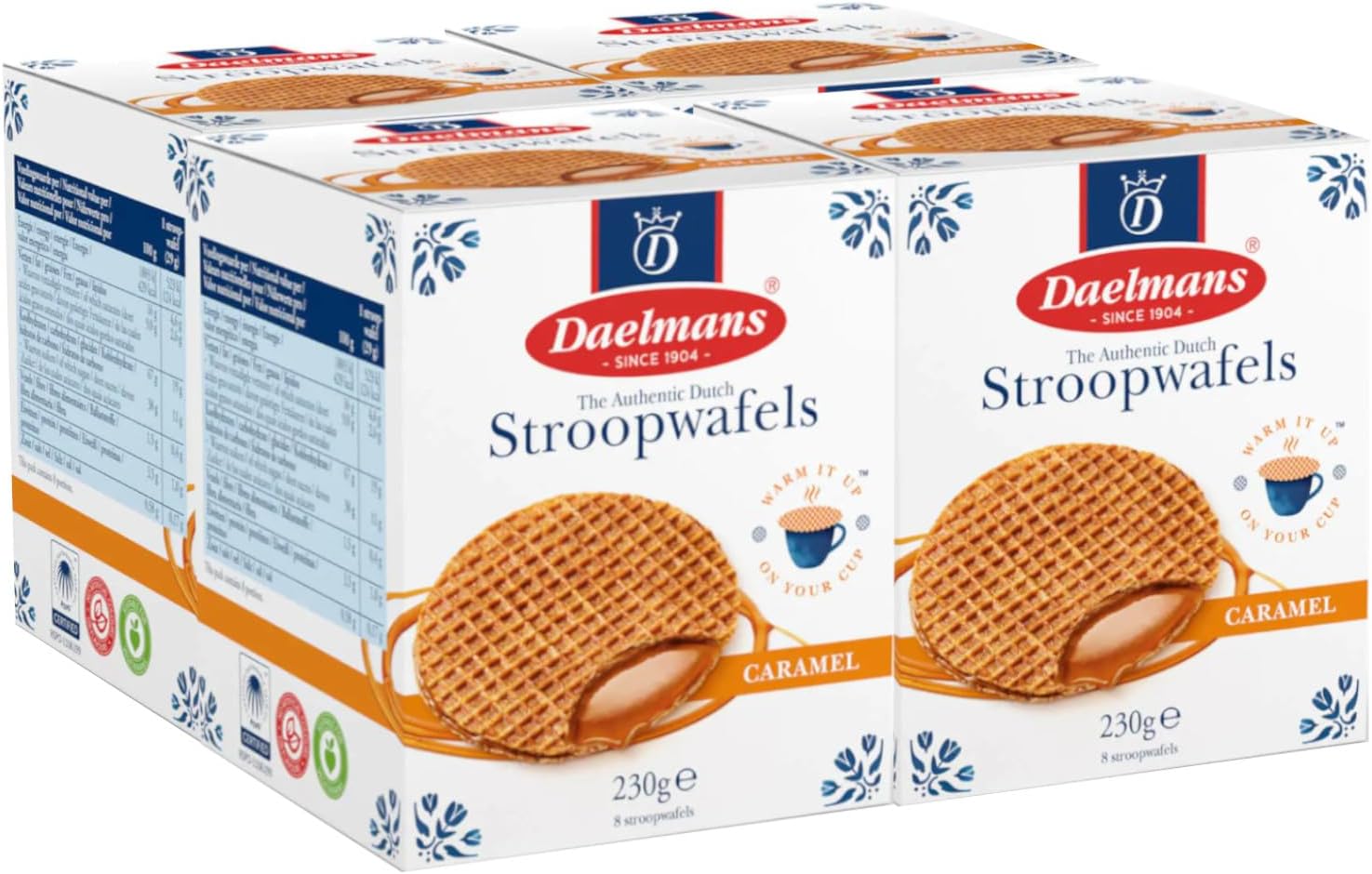 Dutch Stroopwafel Multipack Daelmans Caramel Waffles 4 x 230g Boxes (32 Wafels Total) : Amazon ...