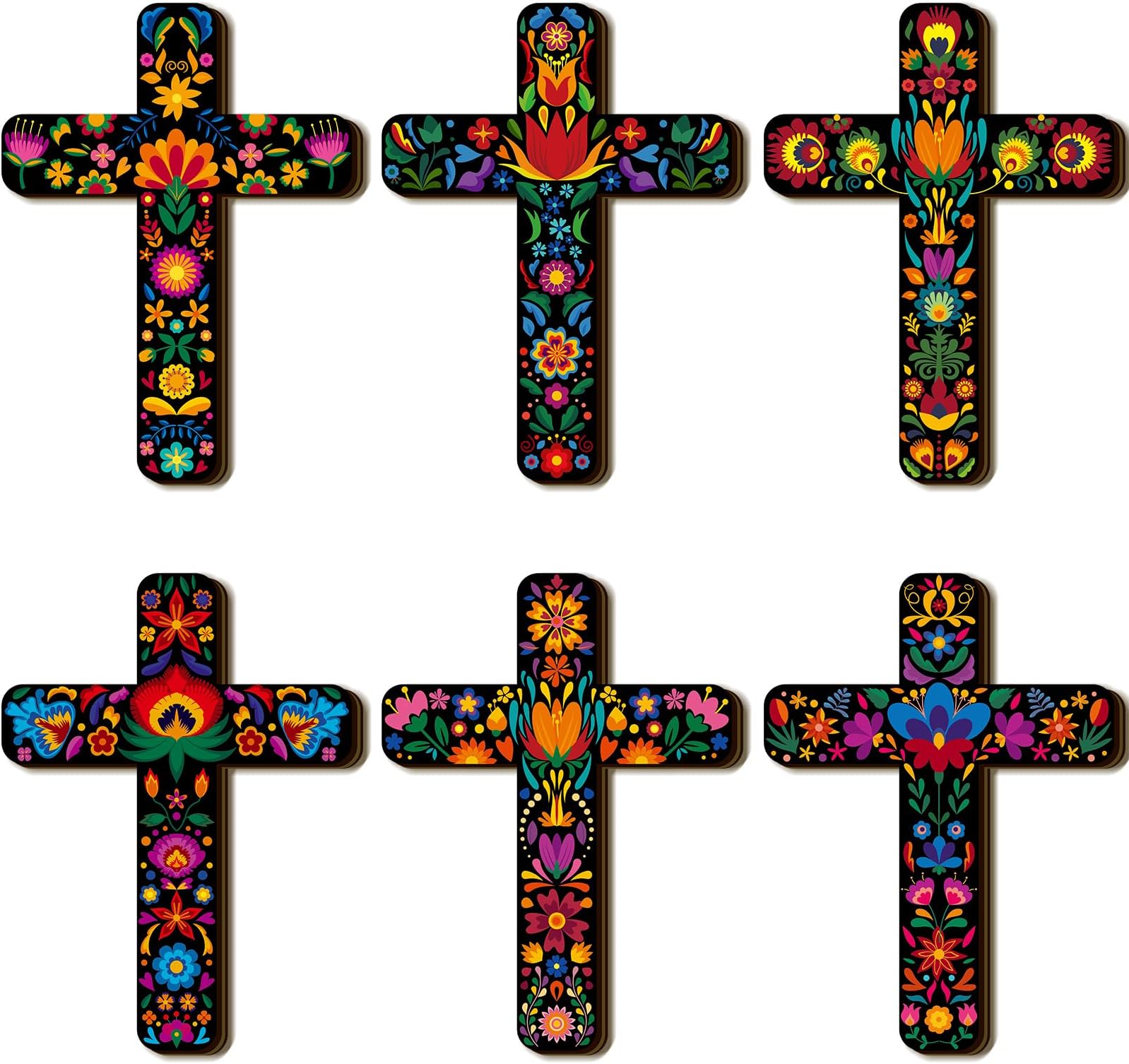 Amazon.com: Soaoo 6 Pcs Floral Cross Wall Decor Mexican Home Decor Hand ...
