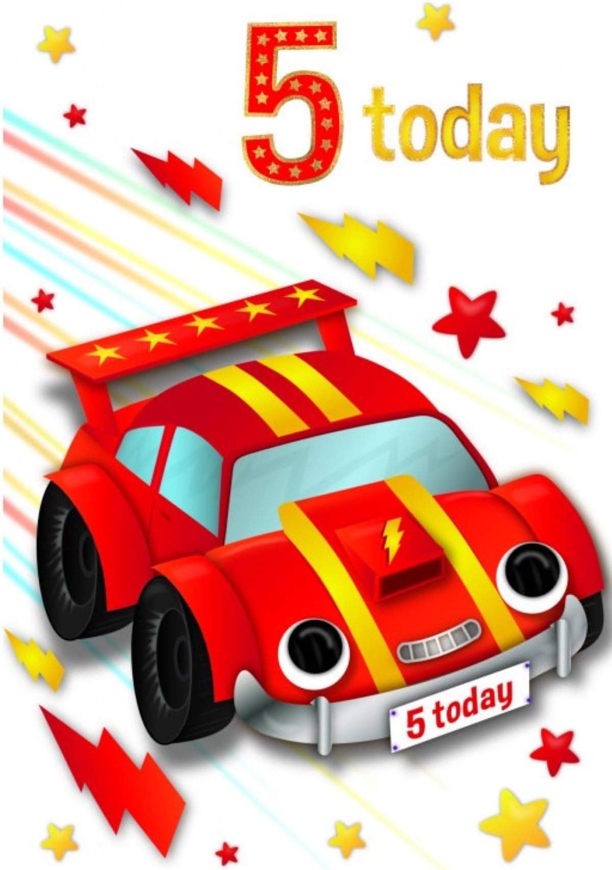 Age 5 Boy Birthday Card - 5th Birthday Red Racing Car Stars with Foil 7 ...