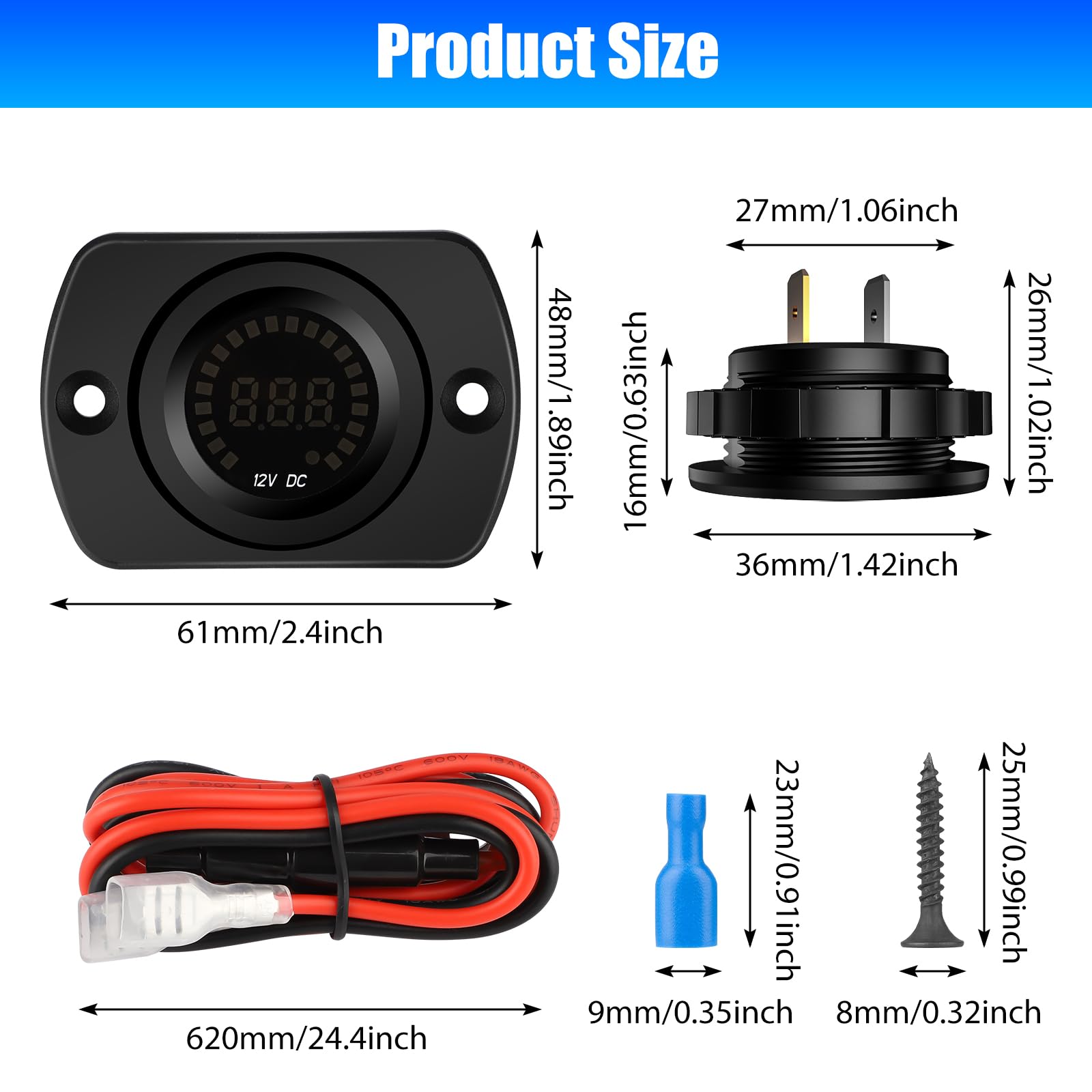 Snapklik.com : Battery Meter, Waterproof DC 12V Voltmeter Waterproof ...