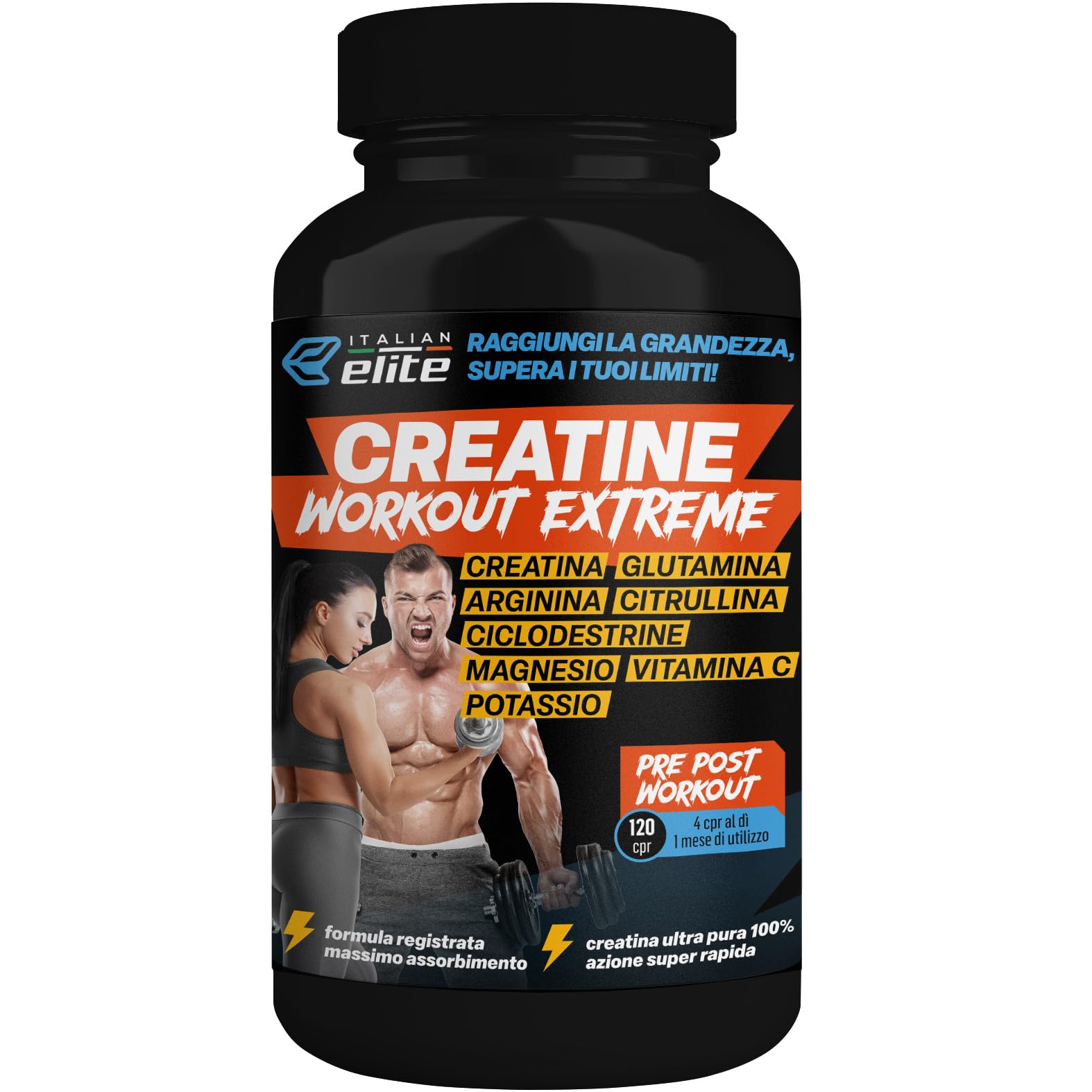 Italian Elite® Creatine Extreme, Creatina con Glutammina, Arginina ...