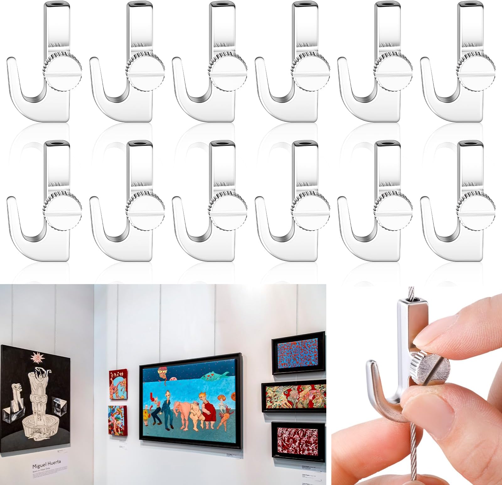 Blulu 30 Pcs Adjustable Metal Art Gallery Display Wire Rope Hanger ...