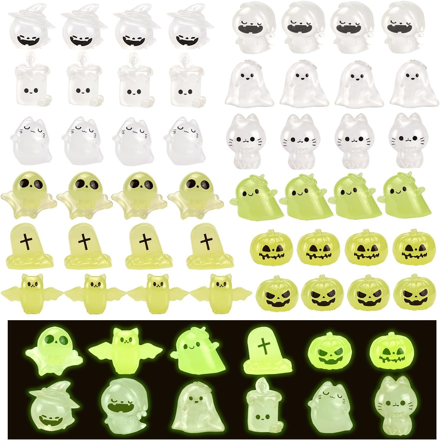 Amazon.com: Yowget 48 PCS Halloween Ghost Miniatures Luminous Trinkets ...