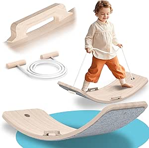 LGMCF Wooden Wobble Balance Board, 80x30CM Rocker Board with Handrail ...