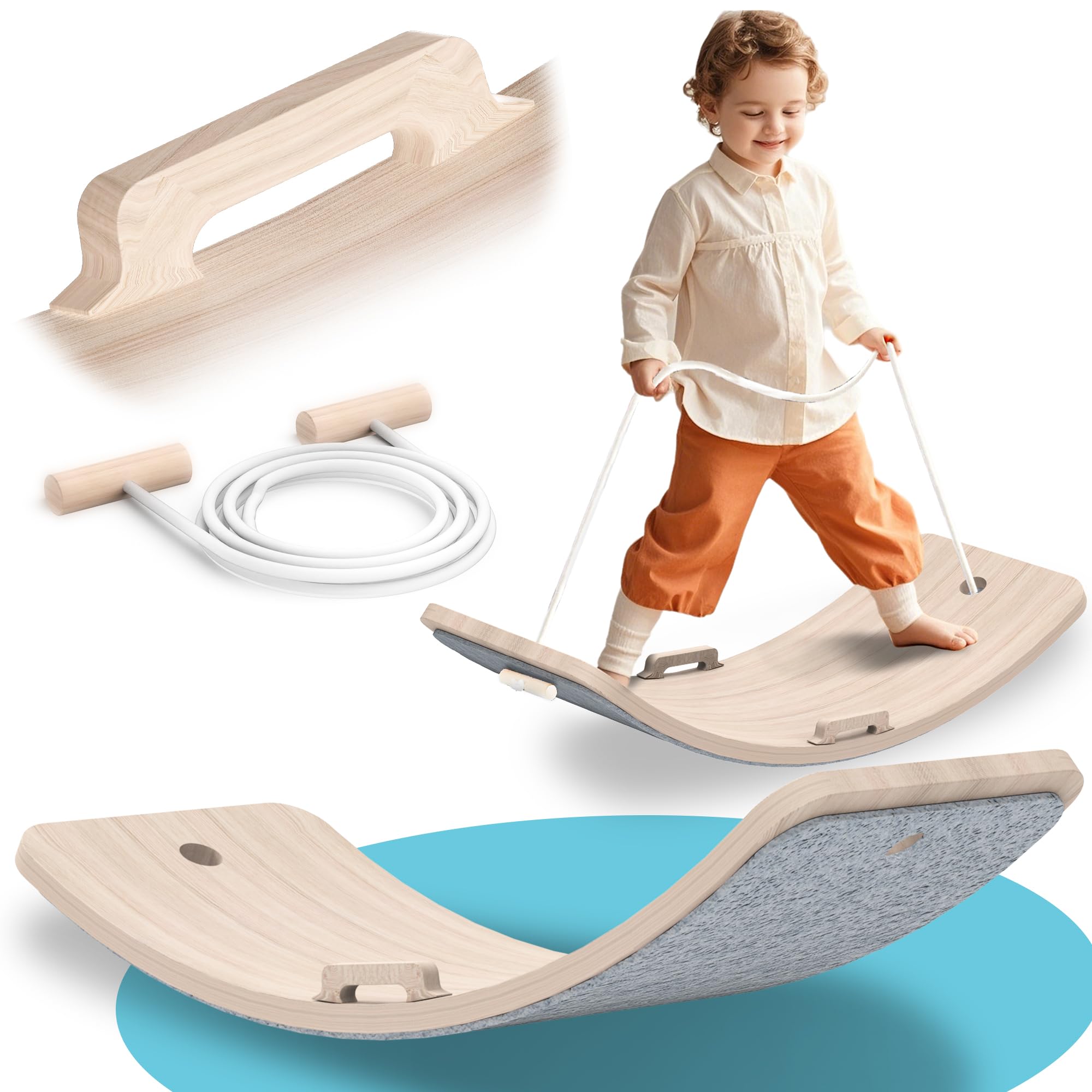LGMCF Wooden Wobble Balance Board, 80x30CM Rocker Board with Handrail ...