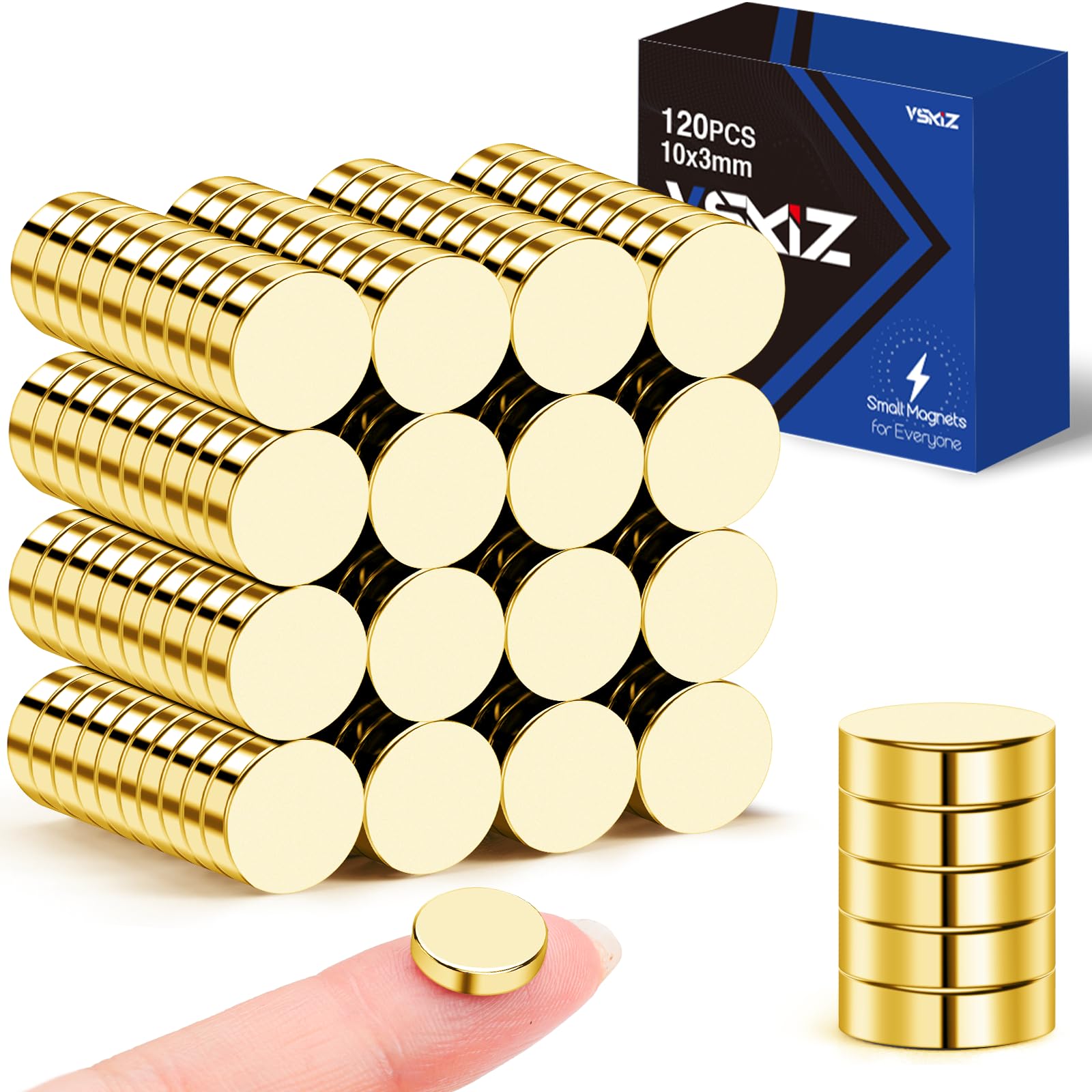 Snapklik.com : 120 Pcs Gold Fridge Magnets, 10x3mm Small Rare Earth ...