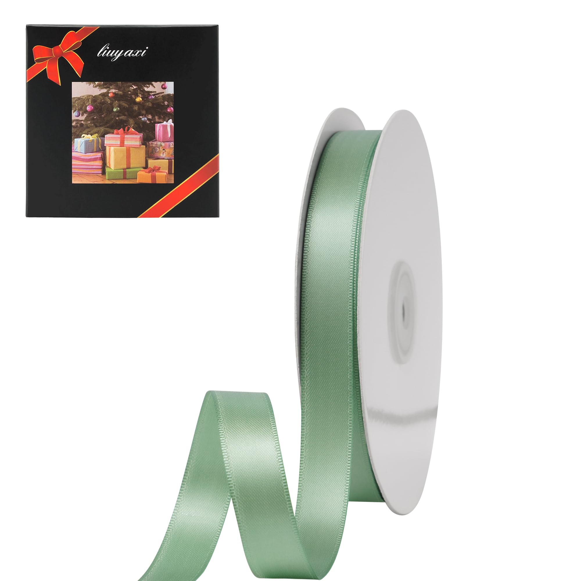 Amazon.com: LIUYAXI Sage Green Satin Ribbon, Double Faced 5/8" X ...