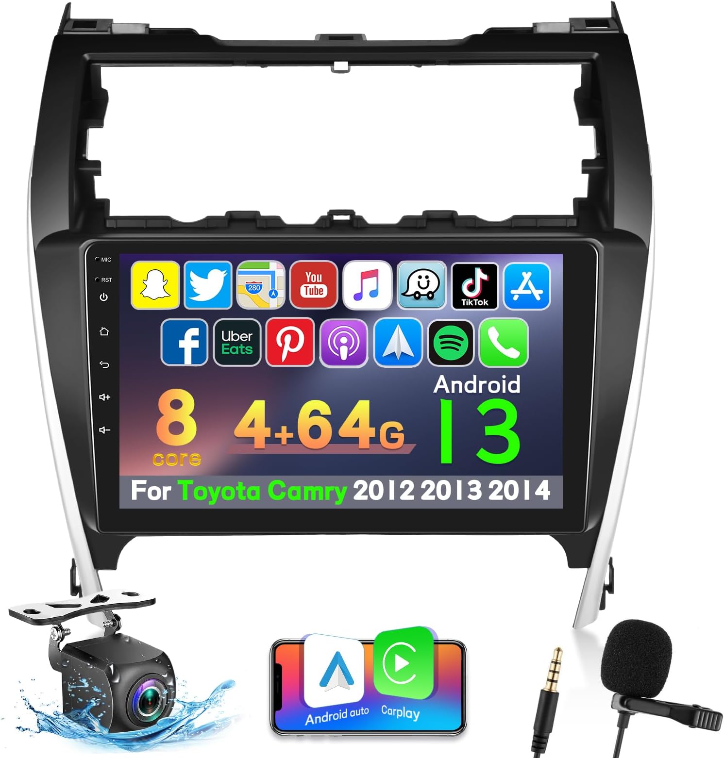 Amazon.com: 8 Core [4G+64G] Car Radio for Toyota Camry 2012 2013 2014, Android 13 Touch Screen ...