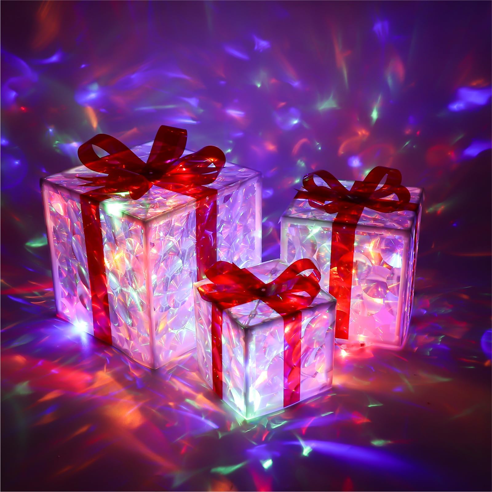 Amazon.com: ATDAWN Set of 3 Lighted Gift Boxes Christmas Decorations ...