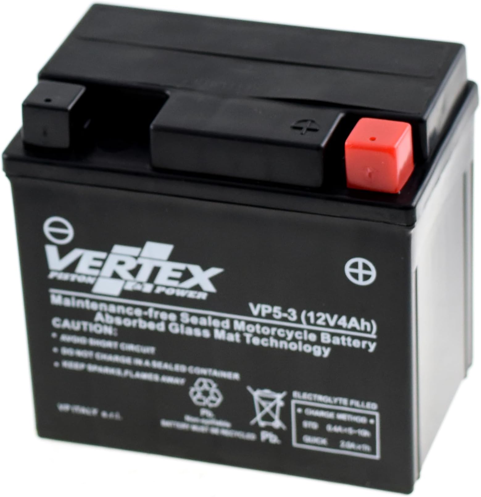 Vertex VP5-3 Sealed AGM Motorcycle/Powersport Battery, 12V, 4Ah, CCA ...
