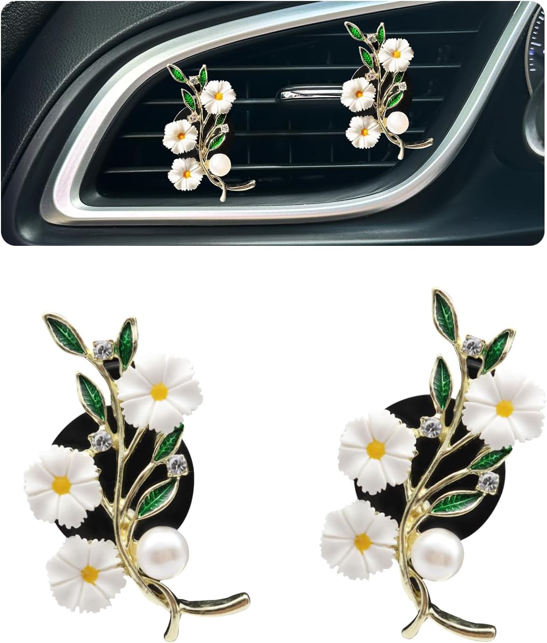 Amazon.com: ORIESSE Flowers Air Vent Clips Car Air Freshener 2pcs White ...