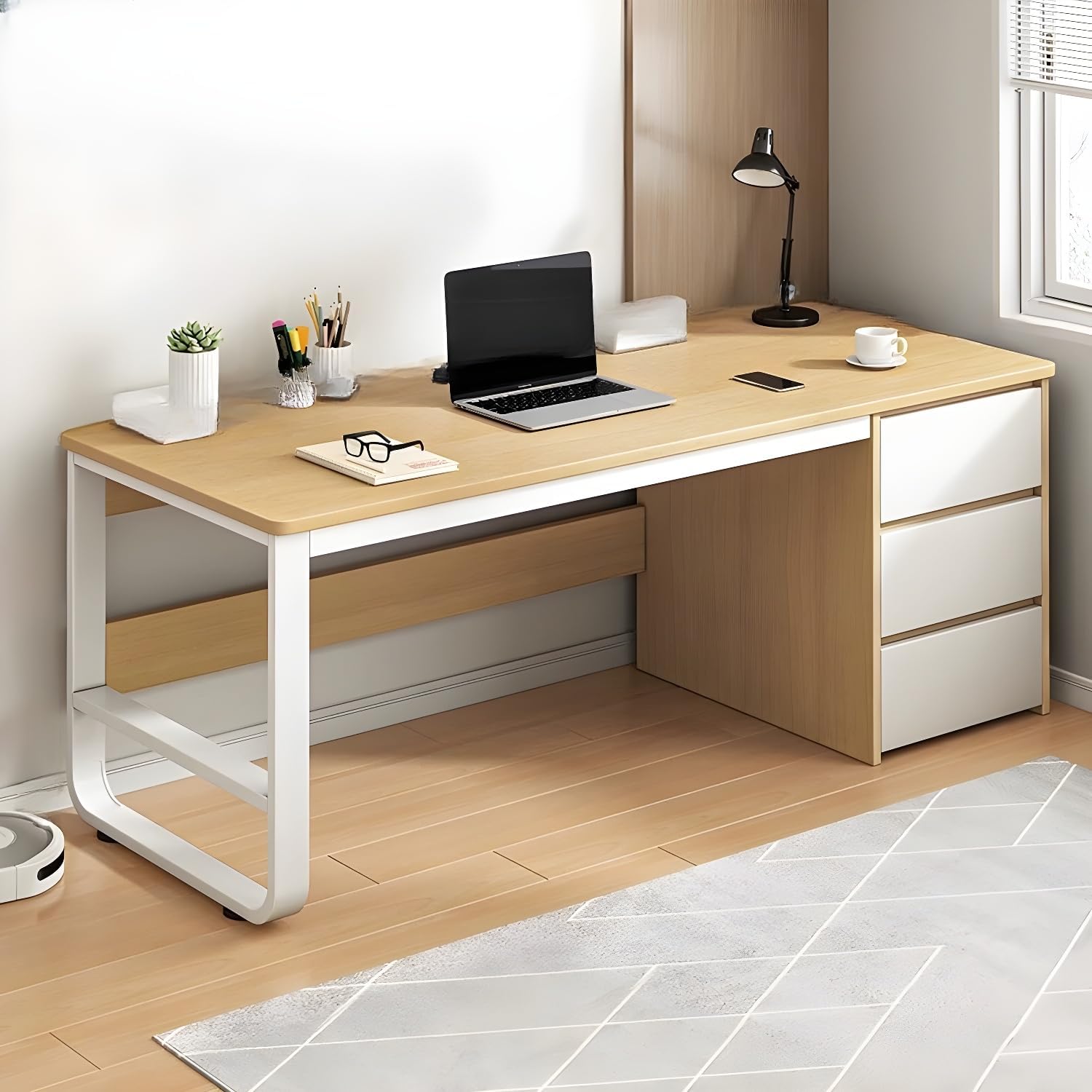 Amazon.com: LITFAD Stylish Modern Office Desk with Built-in Cable ...