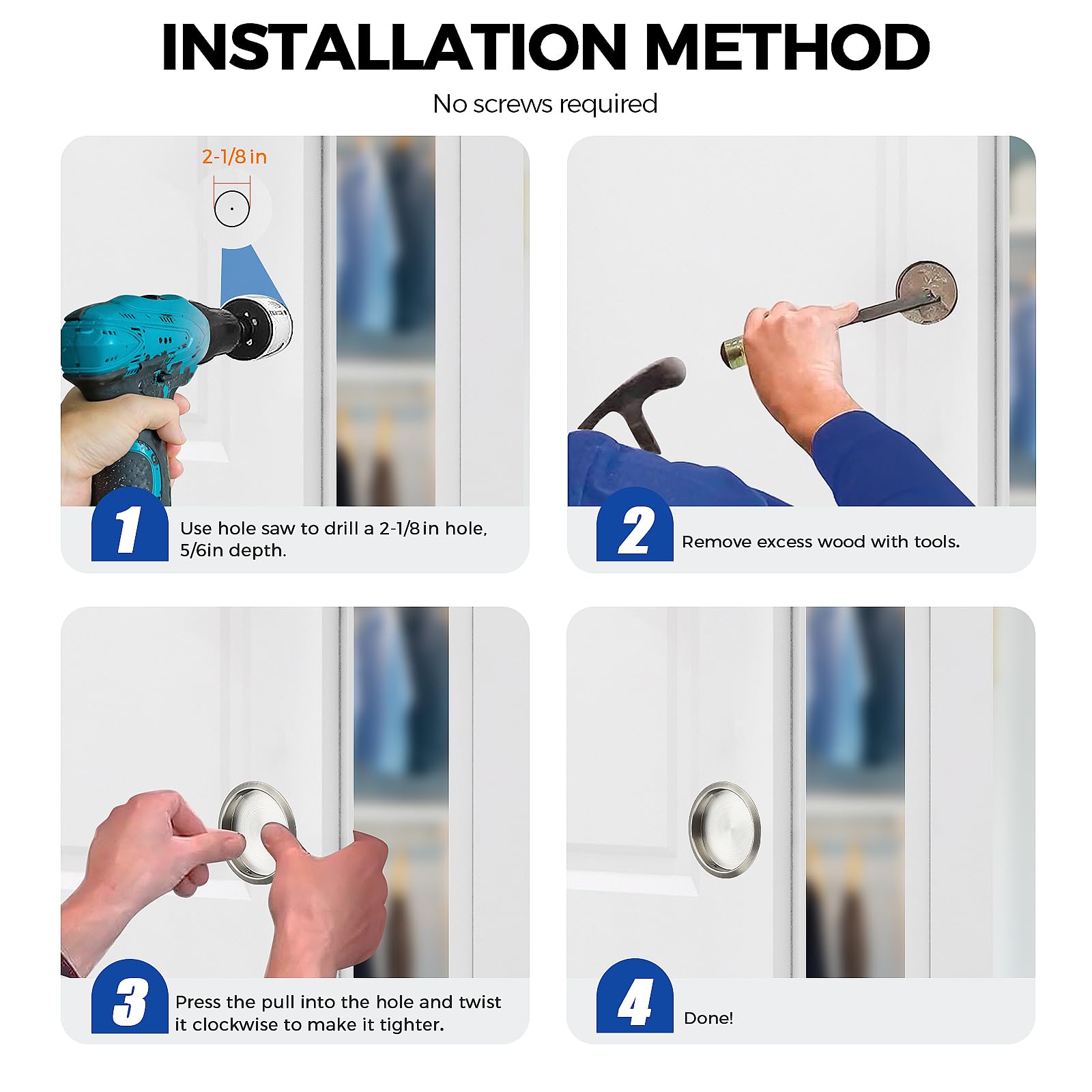 Snapklik.com : 4 Pack Closet Door Finger Pull 2-1/8, Sliding Closet ...