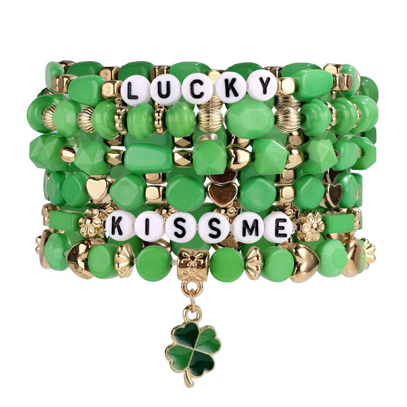 Amazon.com: Mikovivi 6 Pcs St. Patrick's Day Bracelets, Green Four Leaf ...