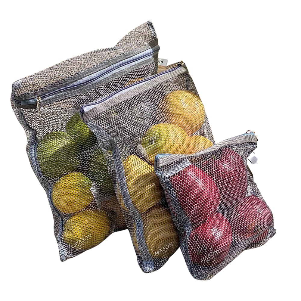 MASON HOME Net/Mesh Premium Grey Zipped Fridge Storage Bag - Set of 3 ...