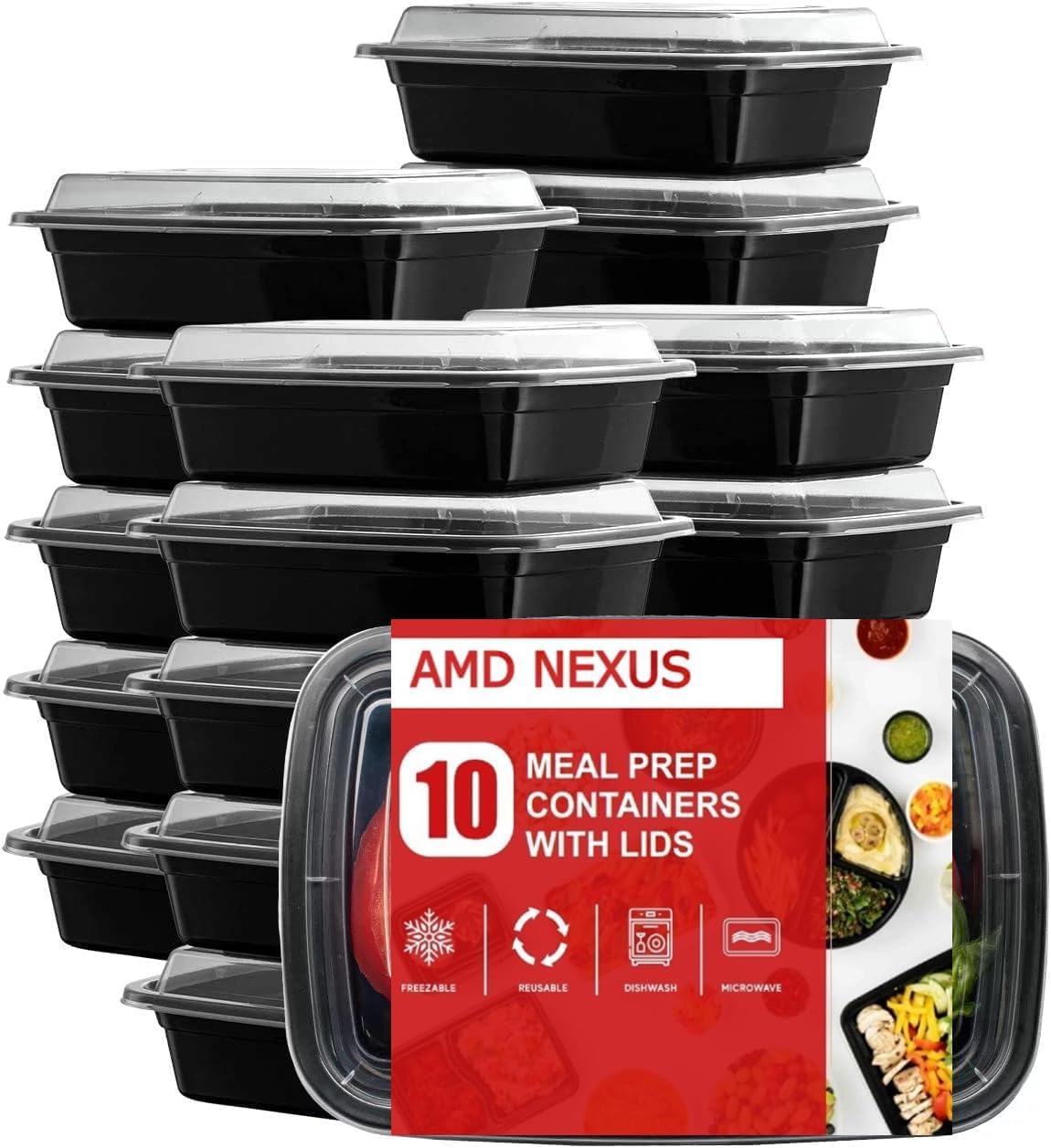 AMD Nexus [20 Pack, 32oz] 1 Compartment Plastic Meal Prep Containers - Reusable BPA Free Food ...